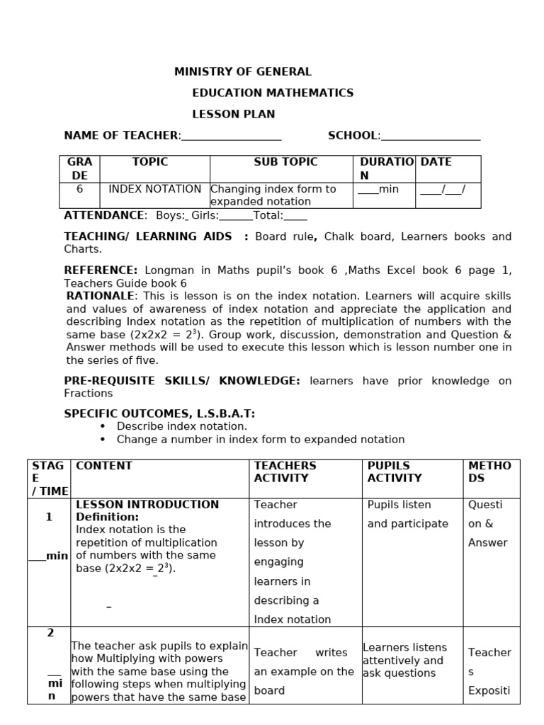 G6 Maths Lesson Plans - 090117 | PDF