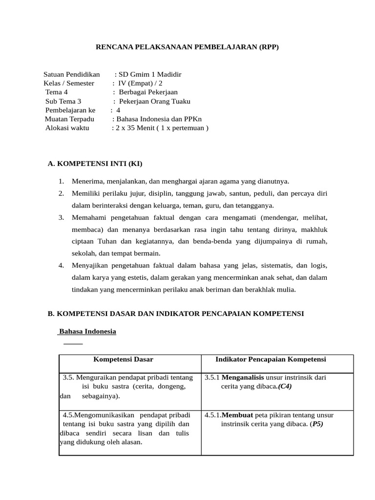 RPP Kelas 4 SD | PDF