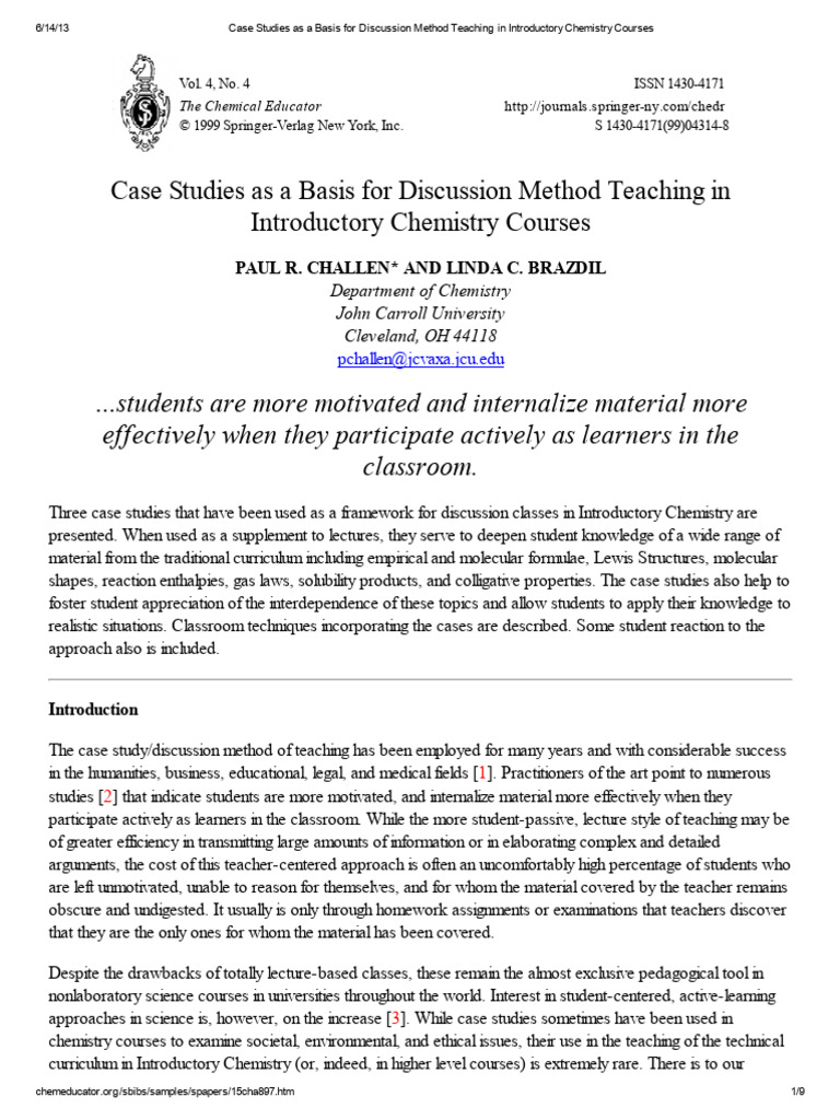 Case Studies As A Basis For Discussion Method Teaching in Introductory ...