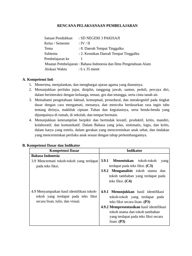 RPP Kelas 4 Tema 8 | PDF
