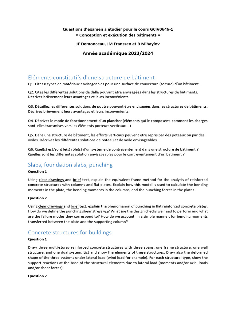 Liste Des Questions - 2023 - 2024.PDF Conception Et Exe | PDF