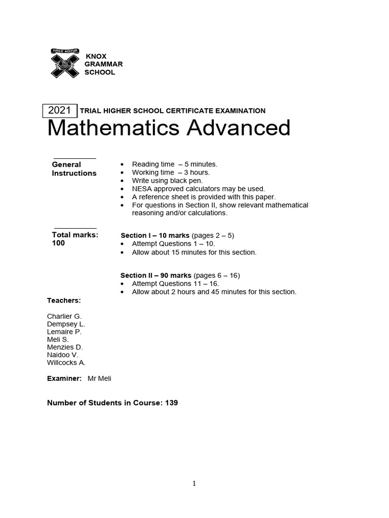 Knox 2021 Y12 MA AT4 | PDF