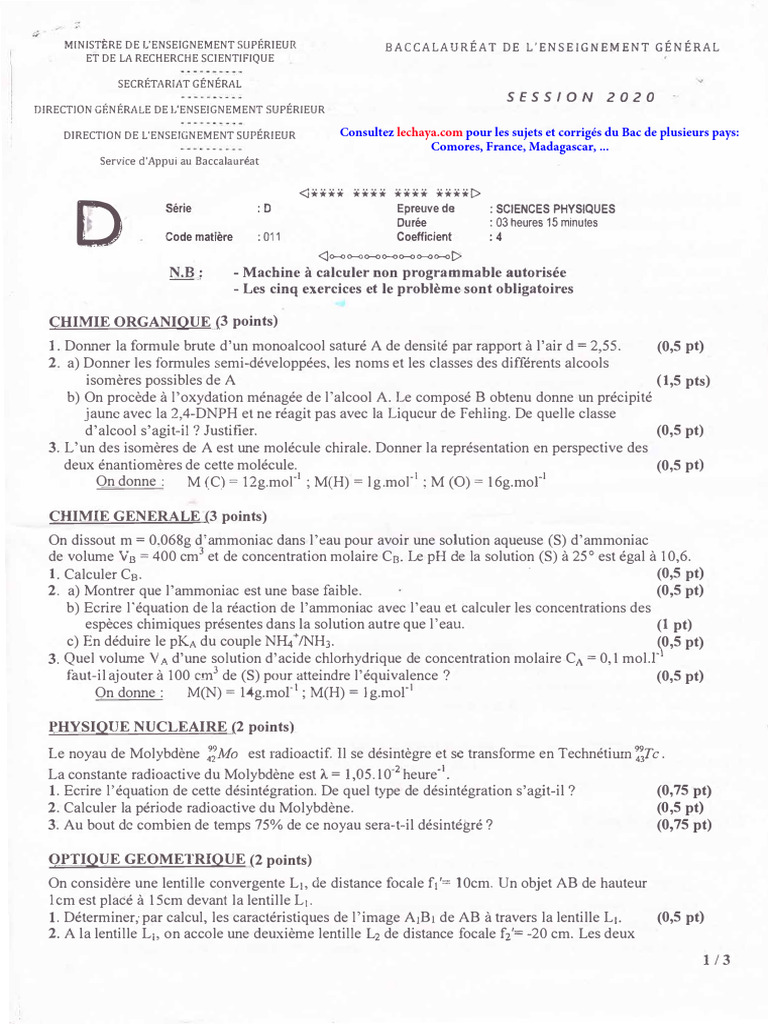 Stock LesPdf Examens BAC Madagascar Sujet 2020 Madagascar Sujet D ...