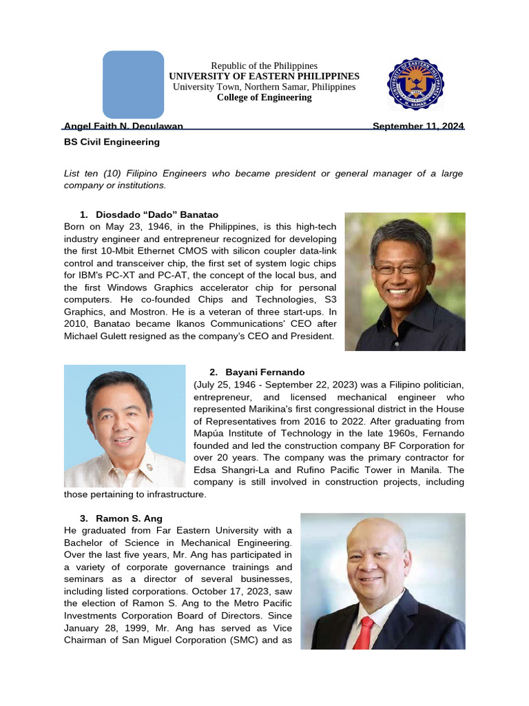 Ten Filipino Engineers That Became Ceo | PDF
