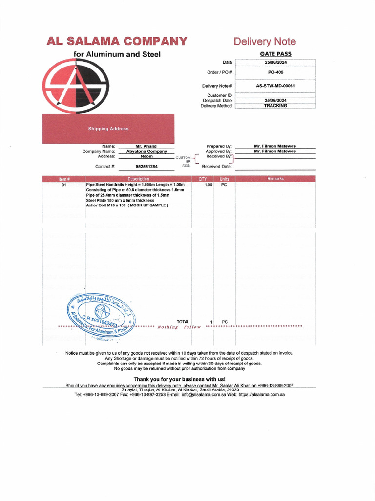 Delivery Note Neom | PDF