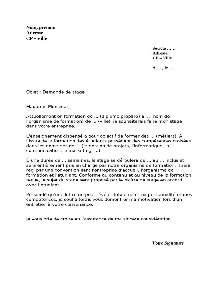 Modele de Demande de Stage | PDF