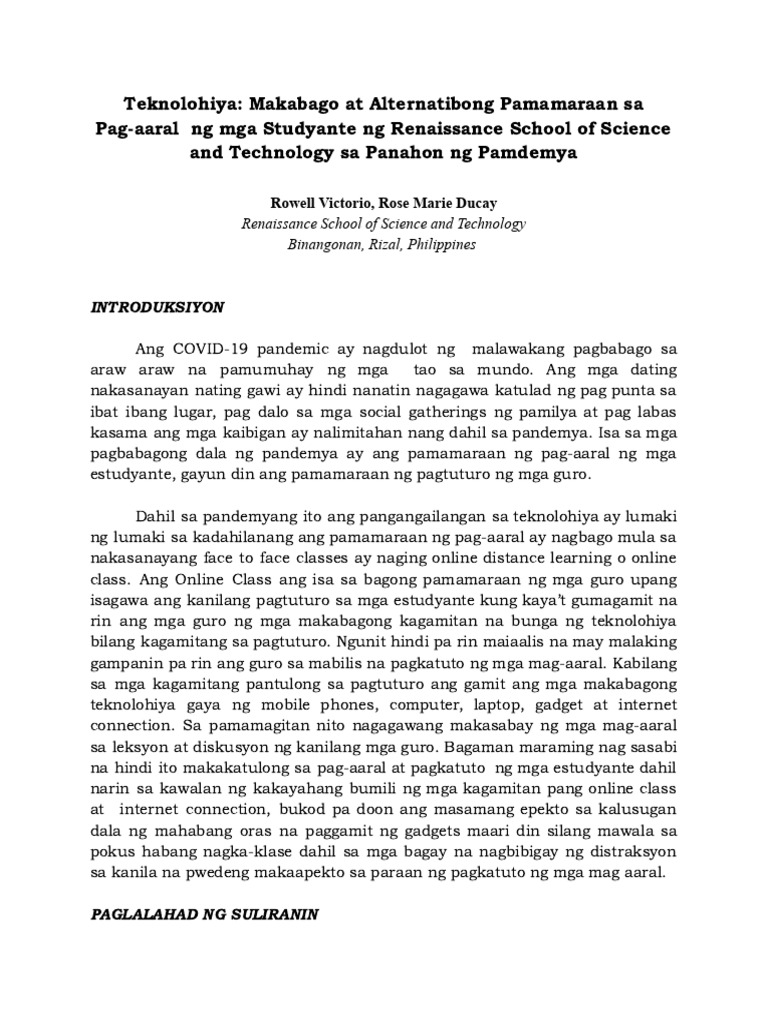 Teknolohiya - Makabago at Alternatibong Pamamaraan Sa Pag-Aaral Sa Panahon NG Pandemya | PDF