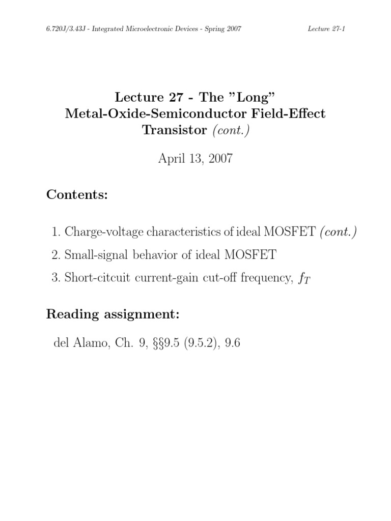 4.Ideal Long Channel MOSFET | PDF