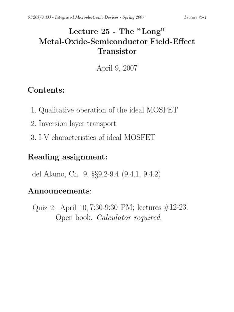 2.ideal Long Channel MOSFET | PDF