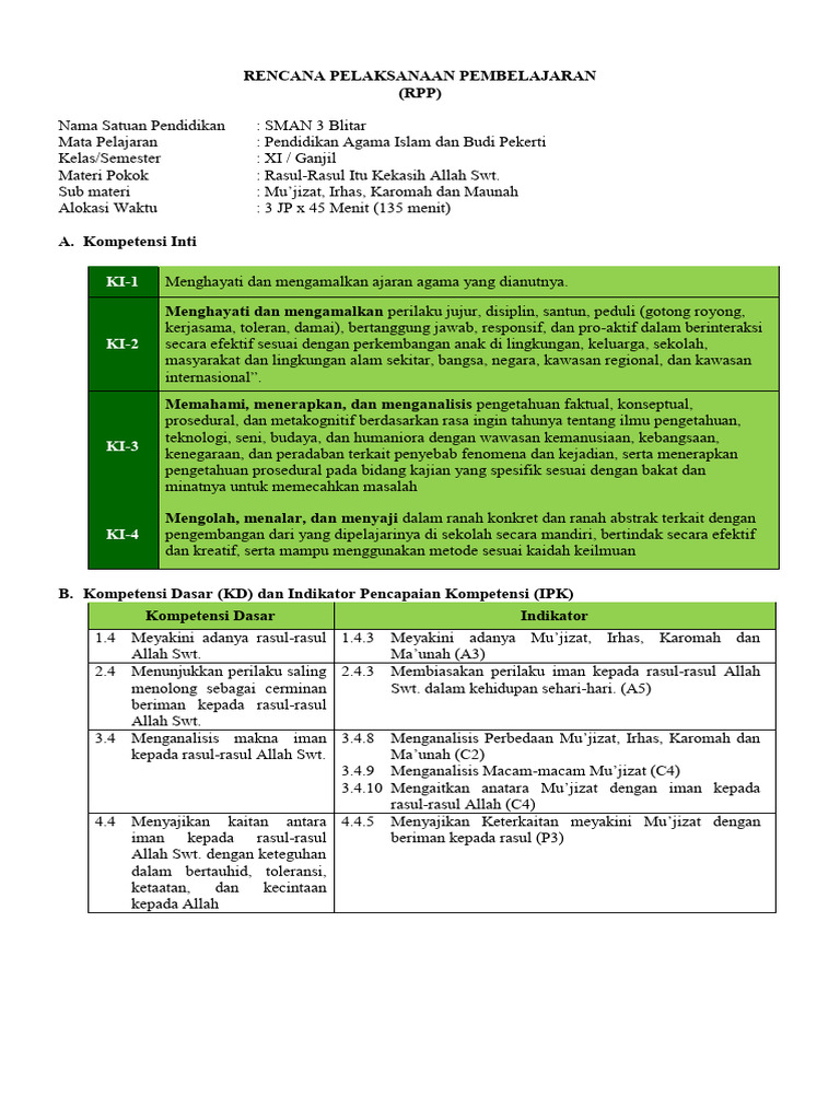 Rencana Pelaksanaan Pembelajaran (RPP) | PDF