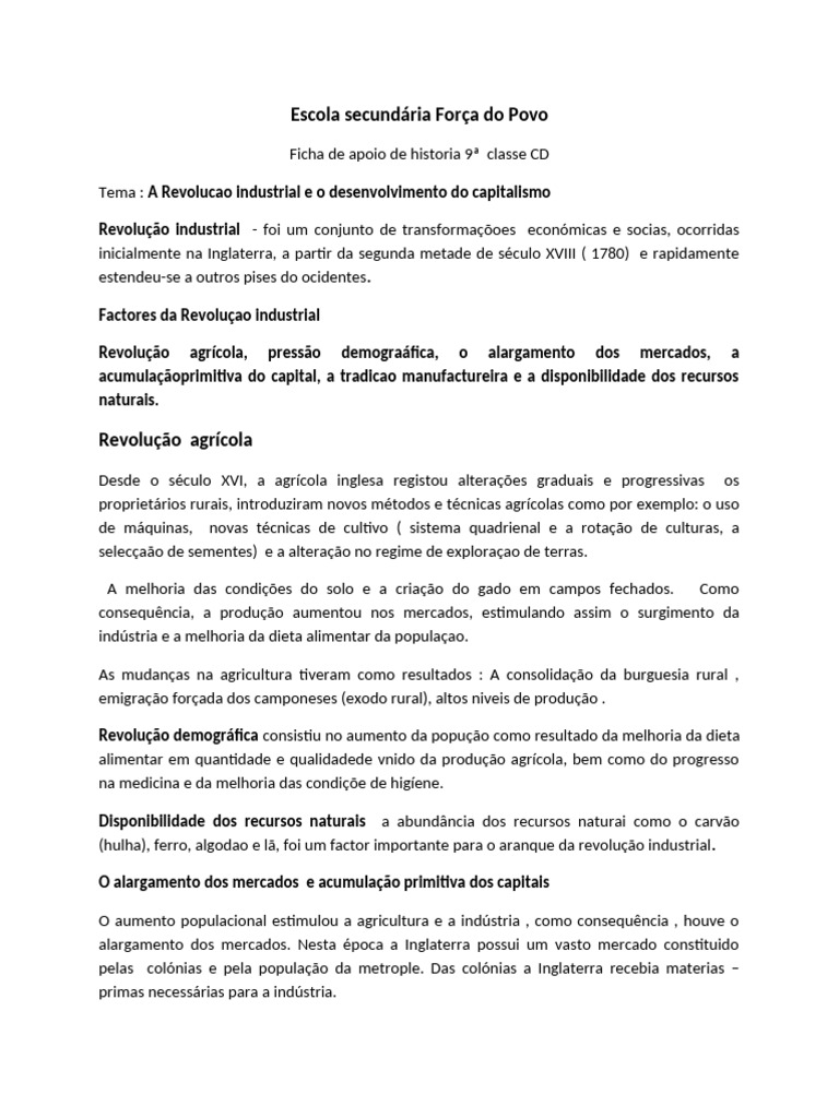 Ficha Da 9a Revolucao Industrial Pdf