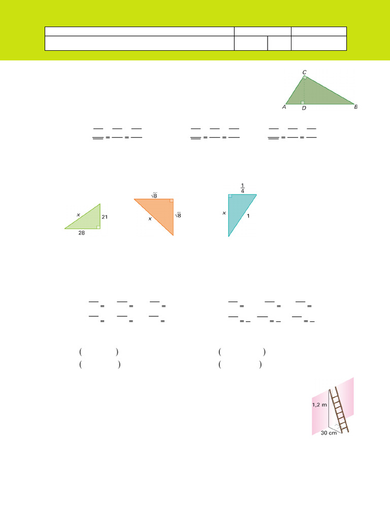 Ficha Teorema Pitágoras | PDF