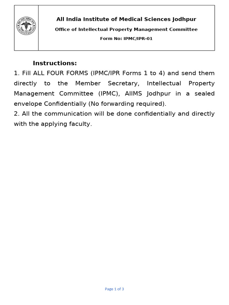 IPMC - IPR Form 1 | PDF
