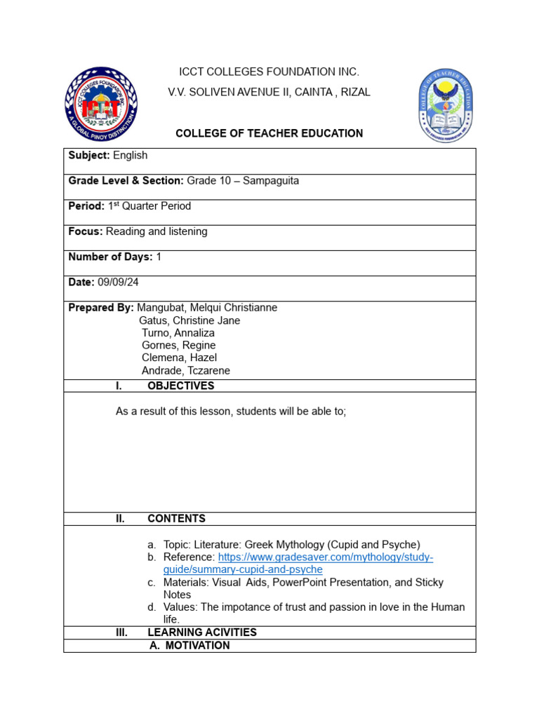 El107 - Lesson Plan (Final) | PDF