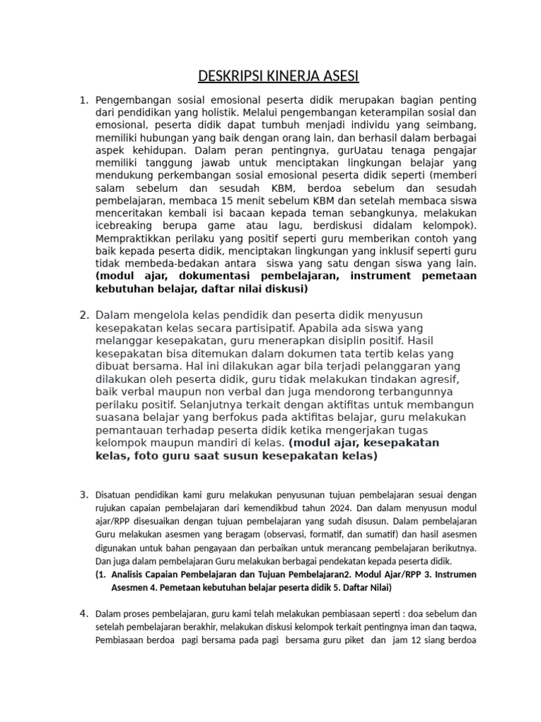 Deskripsi Kinerja Asesi | PDF