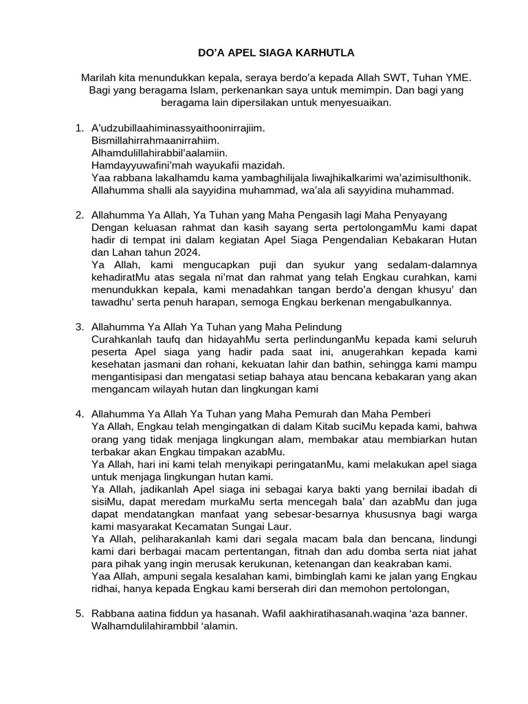 Doa Apel Siaga Karhutla | PDF