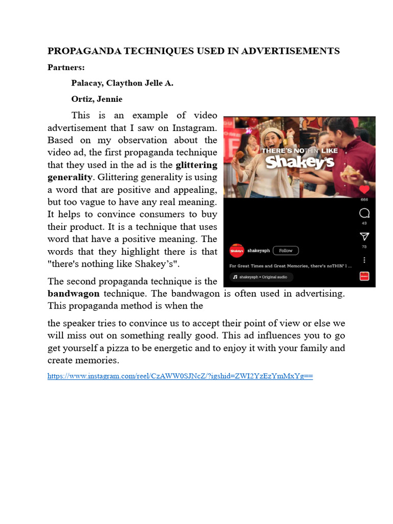 Propaganda Techniques Used in Advertisements | PDF