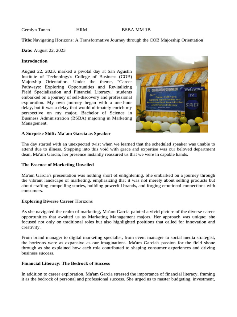 Narrative Repport About Orientation Pdf