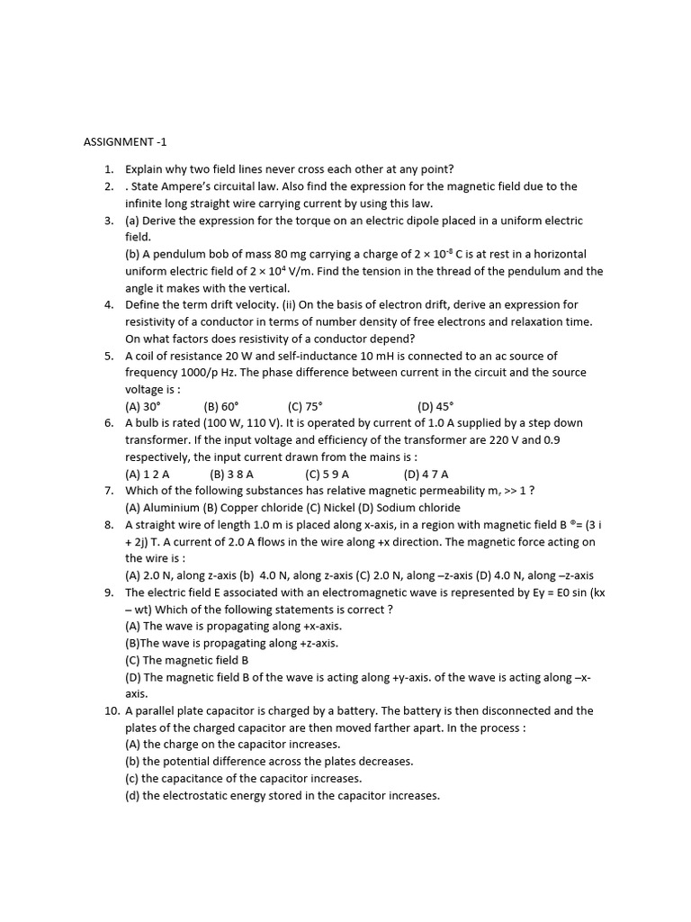 Class 12 Assignment-1 | PDF