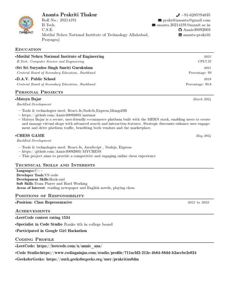 Ananta Prakriti Thakur: Education | PDF