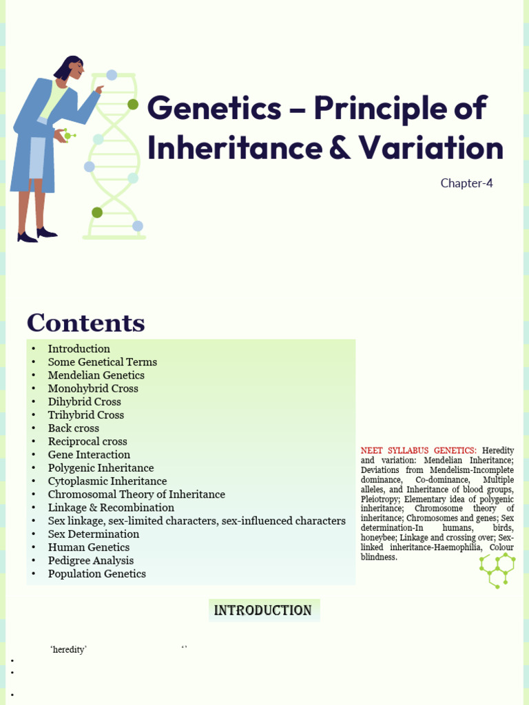 Genetics Principle of Inheritance & Variation: Chapter-4 | PDF