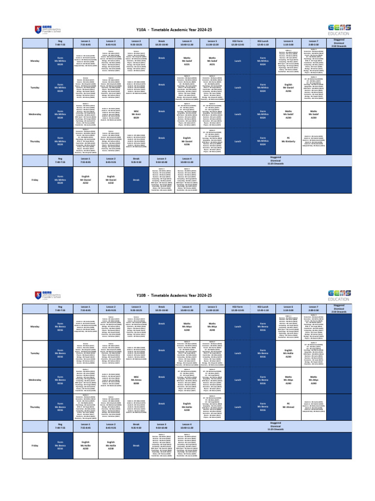 Secondary Student Timetables Year 10-13 | PDF