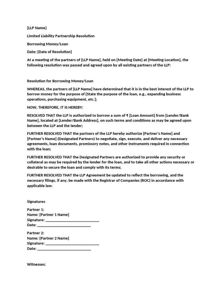 Resolution For Borrowing Money Loan | PDF