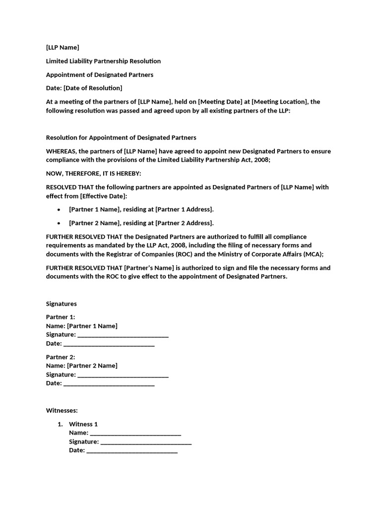 Resolution For Appointment of Designated Partners | PDF