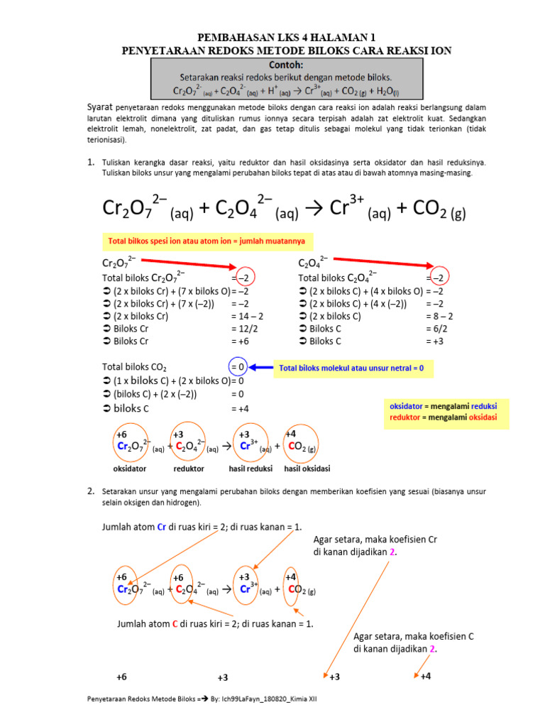 Pembahasan Redoks-Metode Biloks-Bahas | PDF