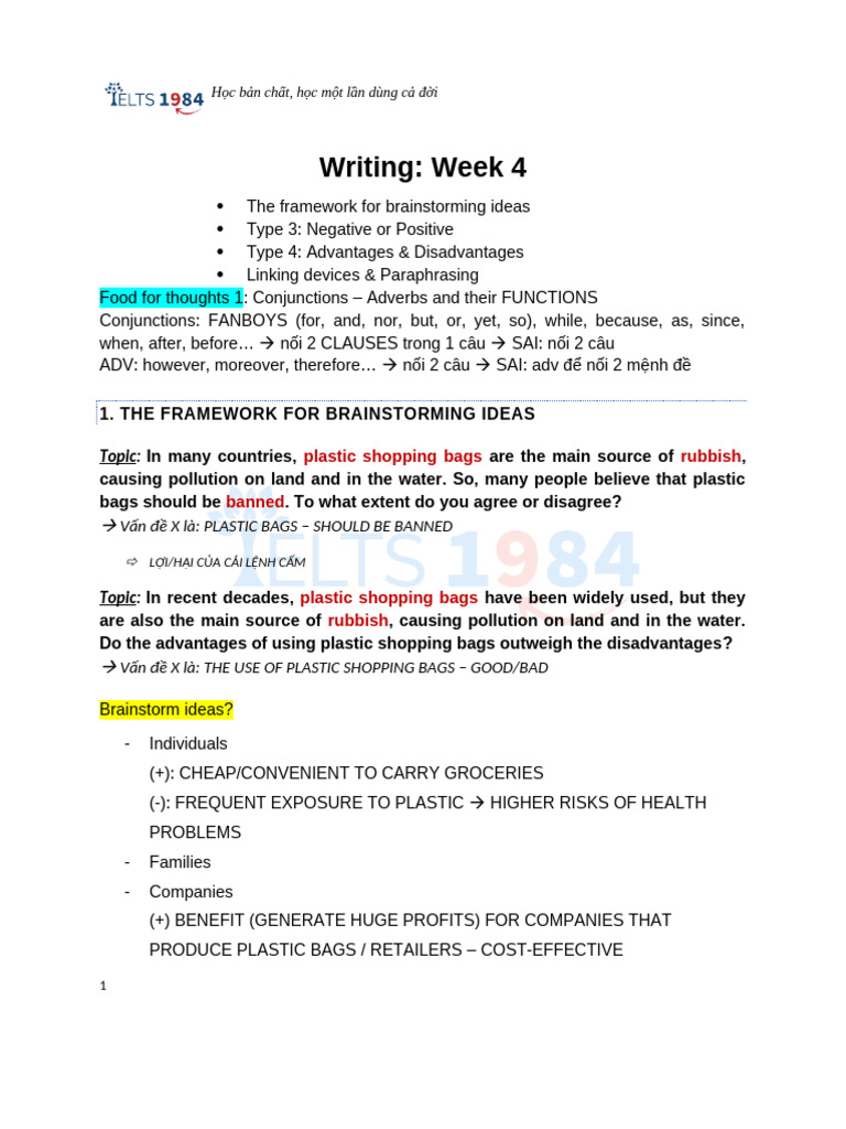 Writing Week 4 - Note | PDF