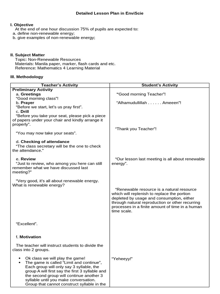 Non-Renewable Energy Lesson Plan | PDF | Renewable Energy | Sustainable ...