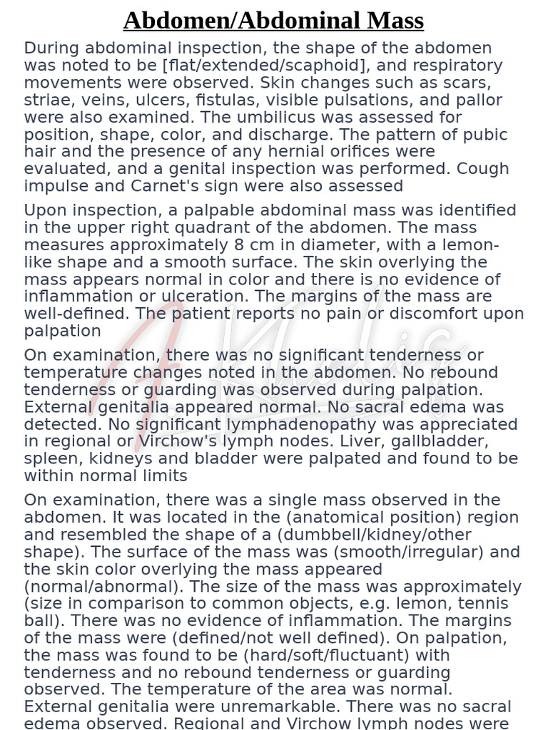 Abdominal Mass Examination Findings | PDF | Abdomen | Medical Specialties