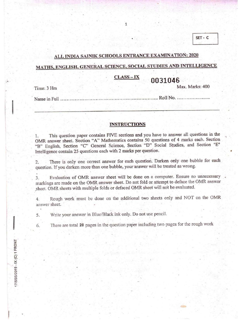Class Ix Aissee Sample Question Paper | PDF