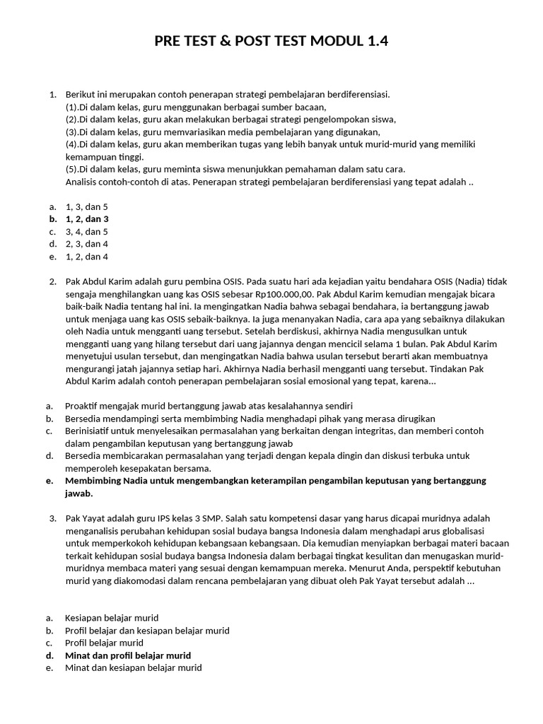 SOAL PRE TEST MODUL 1.4 | PDF
