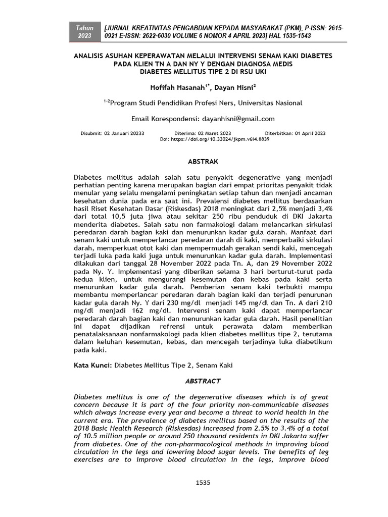 Analisis Asuhan Keperawatan Melalui Intervensi Senam Kaki Diabetes Pada ...
