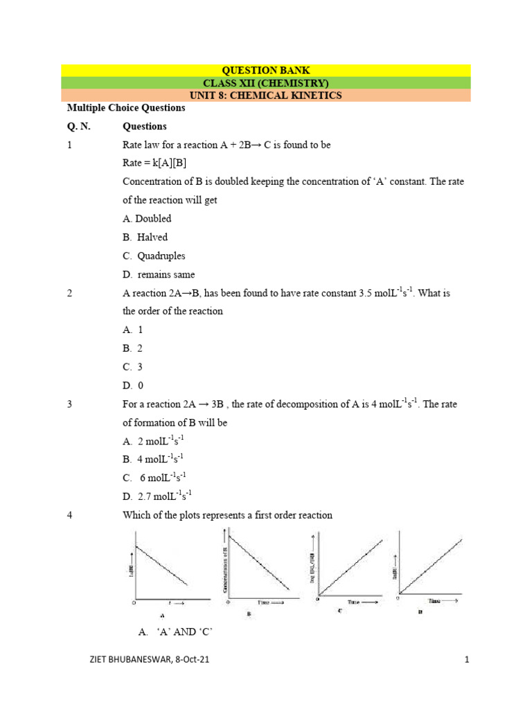 Class 12 Chemistry MCQ - ch-3 Chemical Kinetics | PDF