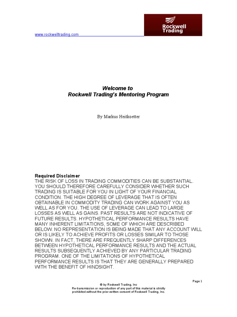 Welcome To Rockwell Trading's Mentoring Program: Required Disclaimer | PDF | Strategic ...