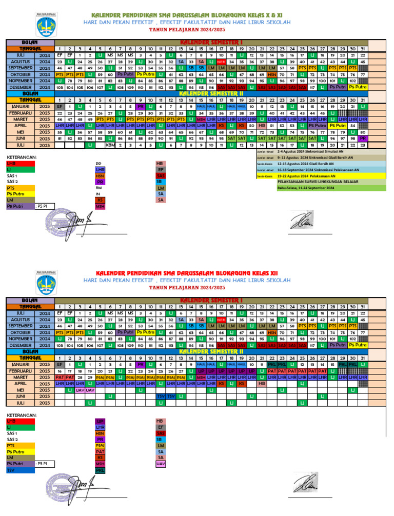 Kalender Pendidikan Sma Kelas X Xi Xii 2425 | PDF