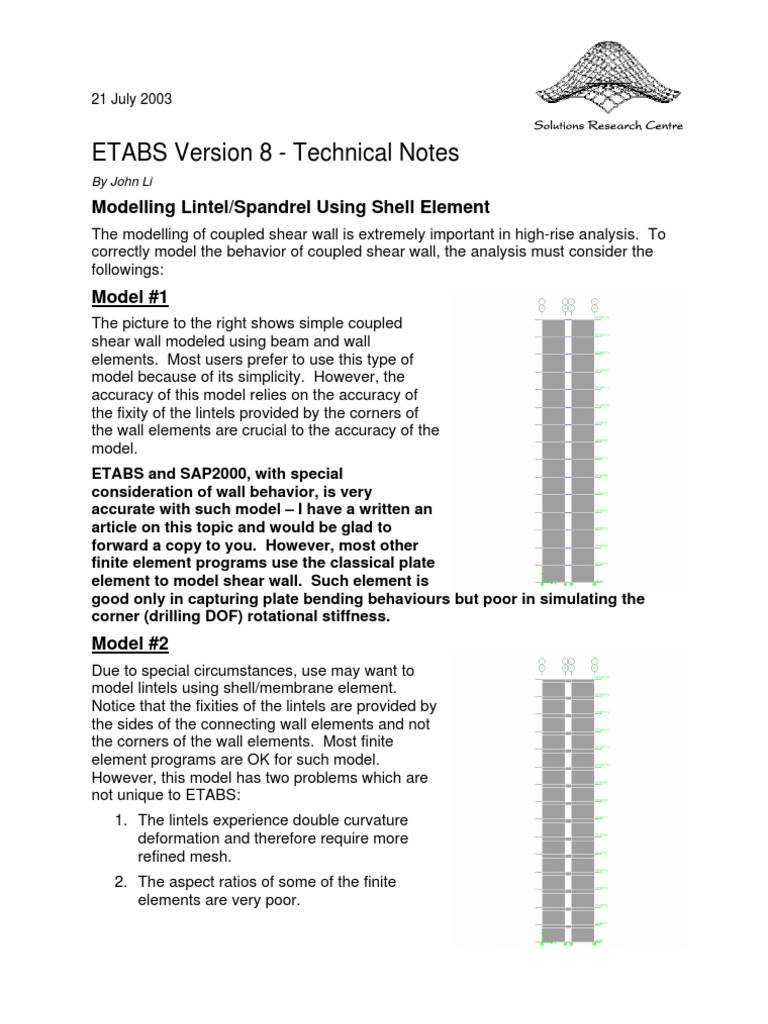 ETABS TN - Modelling Lintels Using Shell Element | PDF | Bending | Beam ...