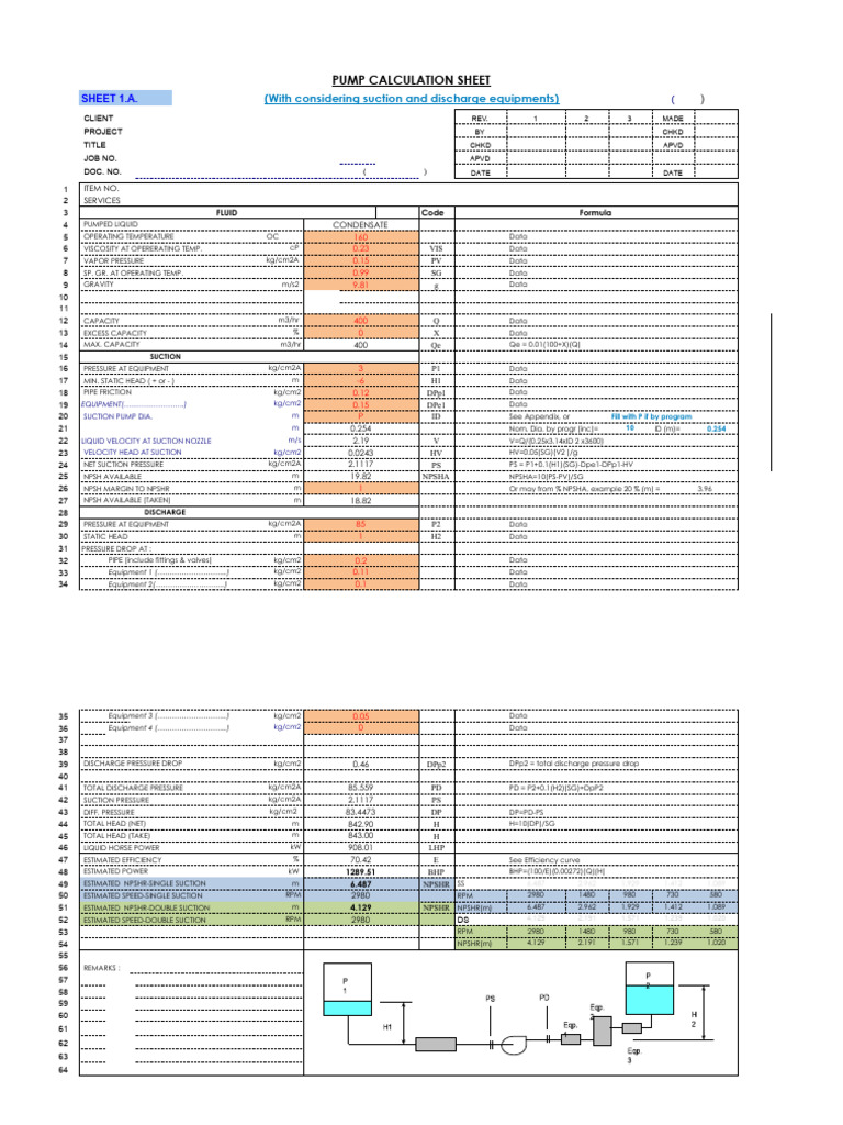 Pump Calculation Sheet: (With Considering Suction and Discharge ...