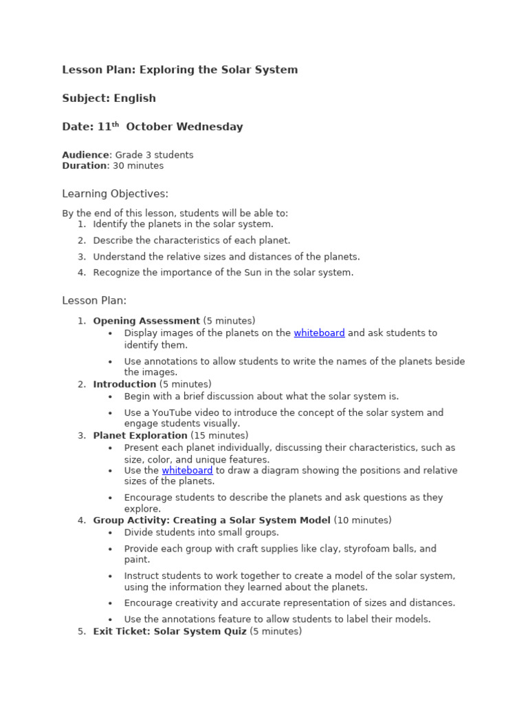 Lesson Plan Exploring Solar System | PDF