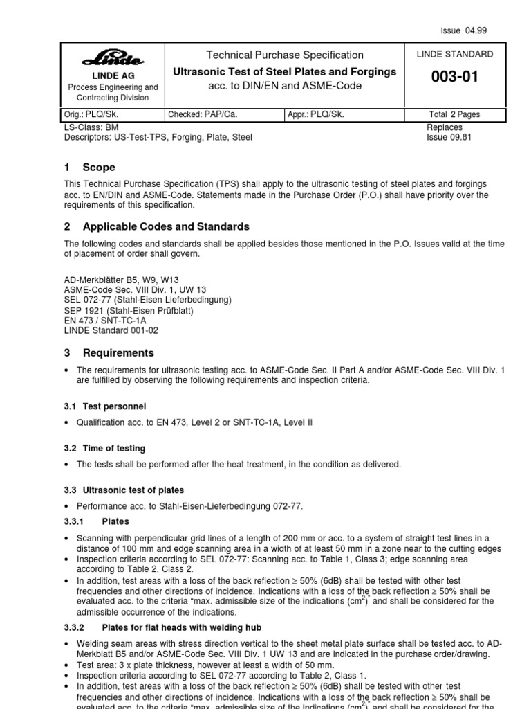 Ultrasonic Test of Steel Plates and Forgings: Technical Purchase ...