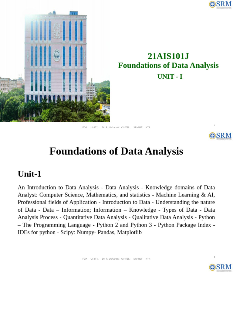 UNIT1 21AIS101J Foundations of Data Analysis PPTs | PDF