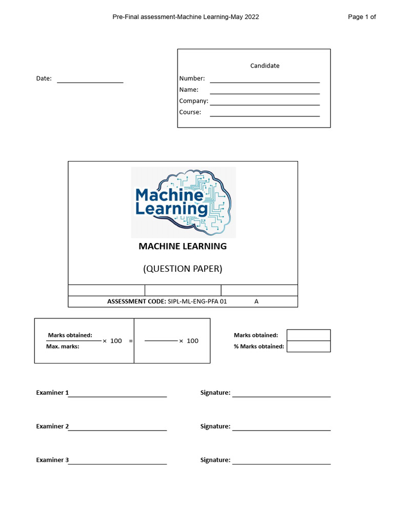 SIPL-ACAT-ML-QP-Sample-02 - ANS - 2022 Sample with Answers | PDF