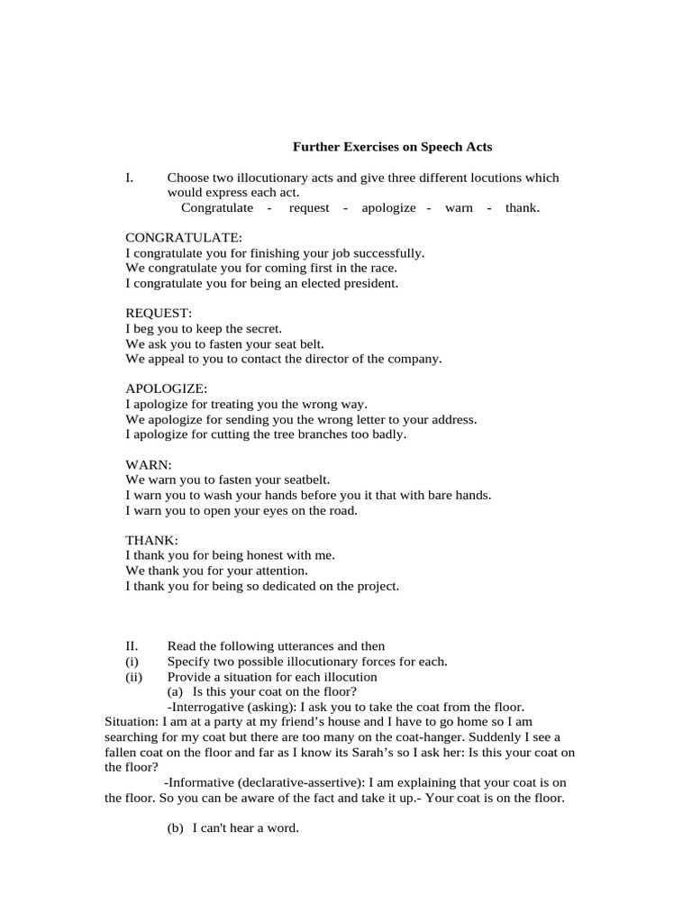 Further Exercises On Speech Acts-1 | PDF