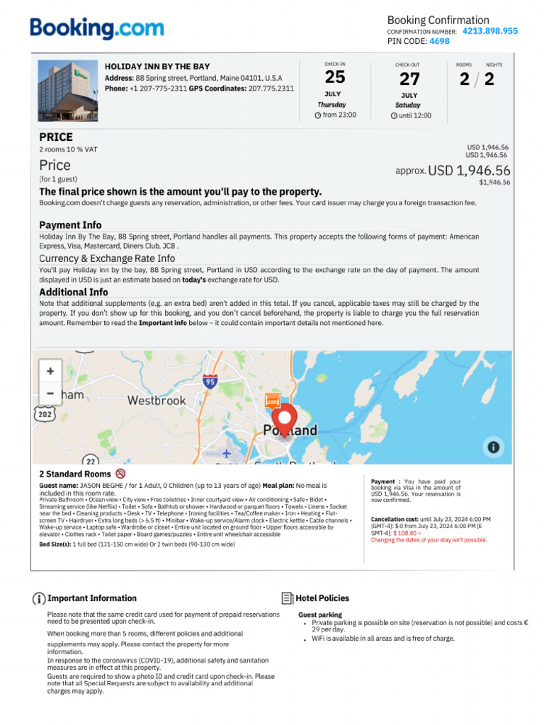 Holiday Inn by the Bay Booking Confirmation | PDF