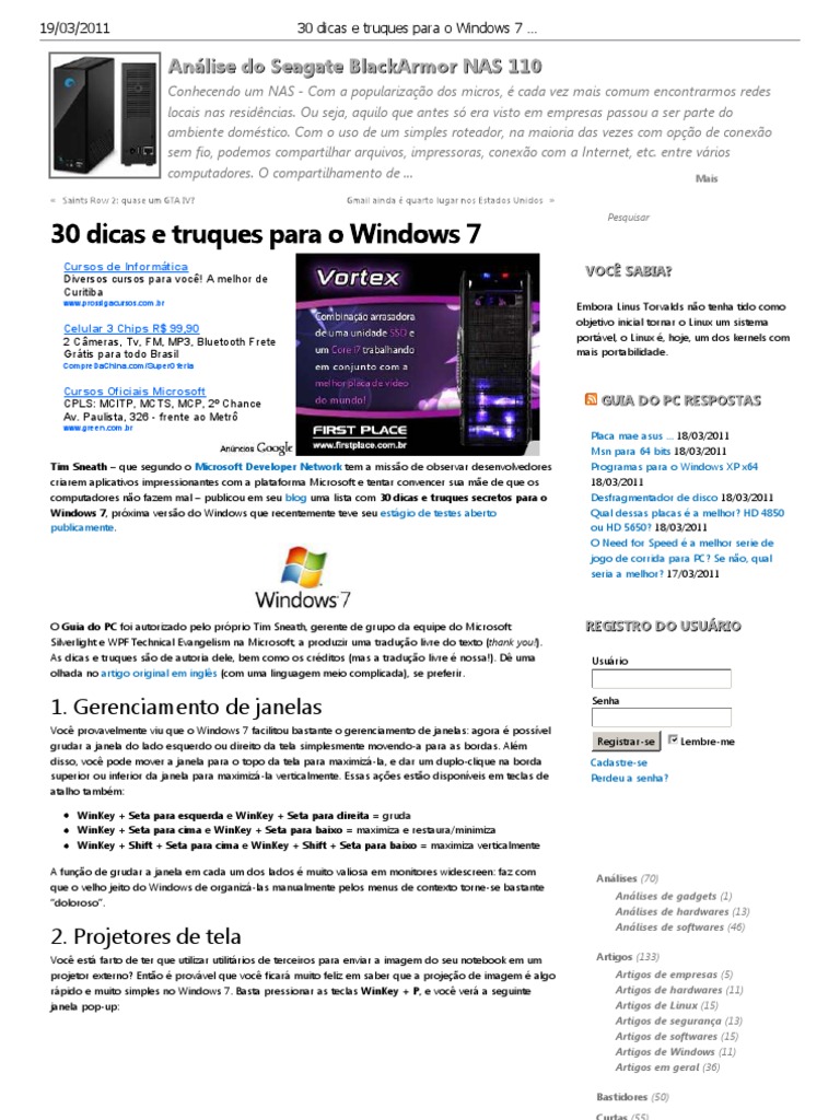 30 Dicas e Truques para o Windows 7 - Guia Do PC | PDF | Windows 7 ...