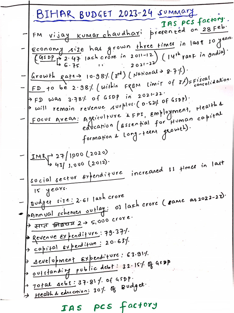 Bihar Budget 2023-24 Summary IPF | PDF