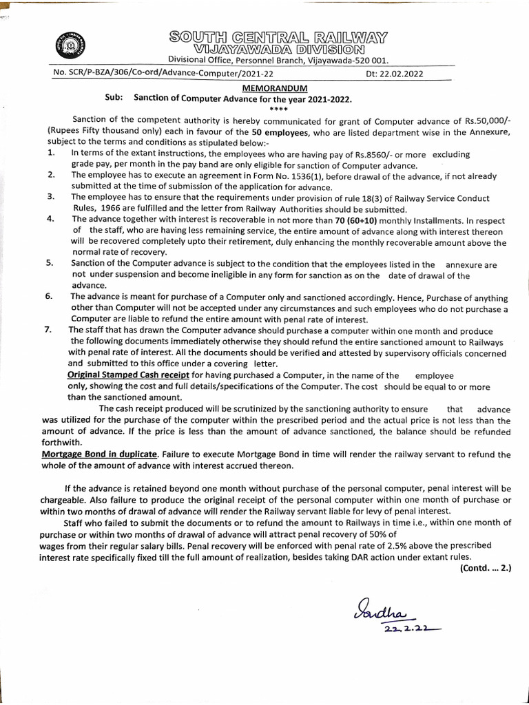 Computer Advance Sanction | PDF