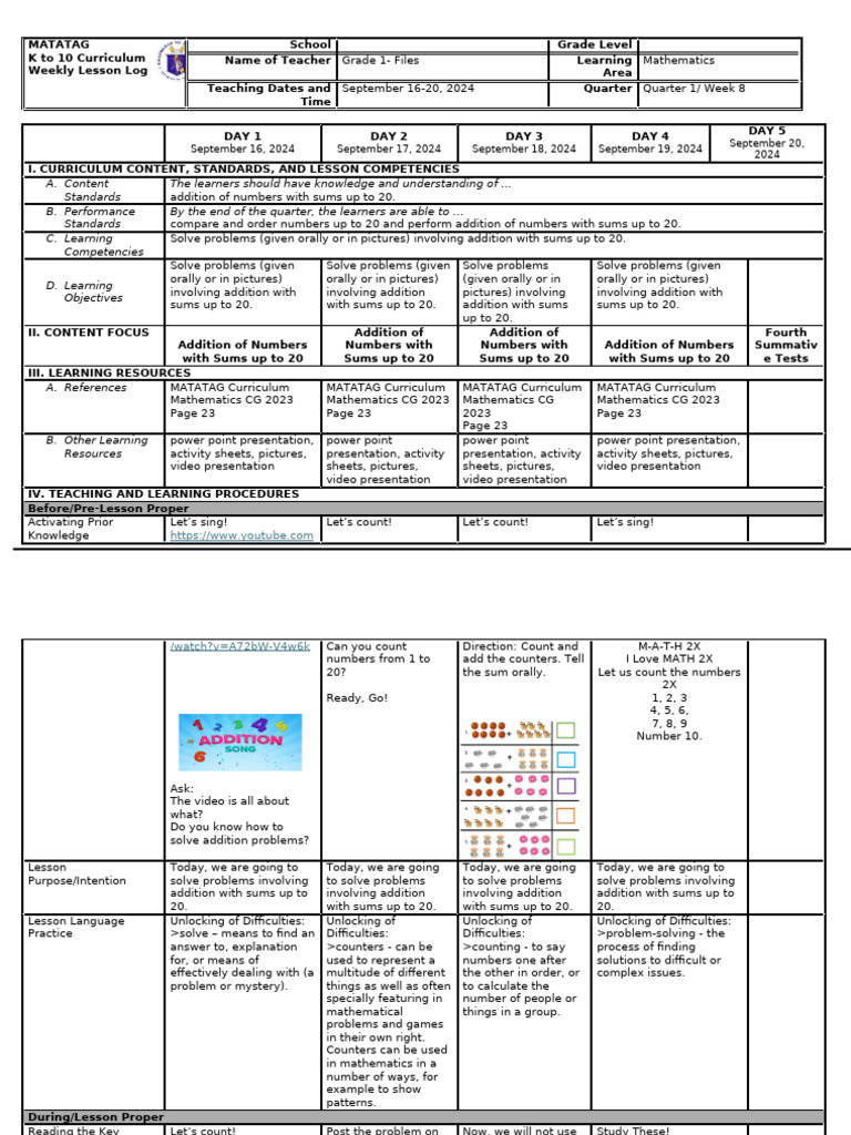g1 q1 DLL Week 8 Mathematics | PDF